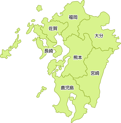 九州地方の地図イラスト無料フリー素材（都道府県名入り） - イラストストック